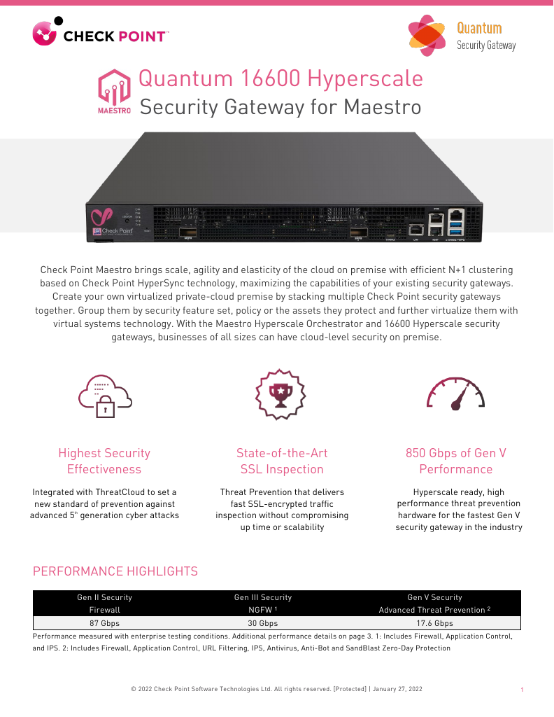 Datasheet | Check Point 16600HS Maestro Security Gateway | Check Point Software