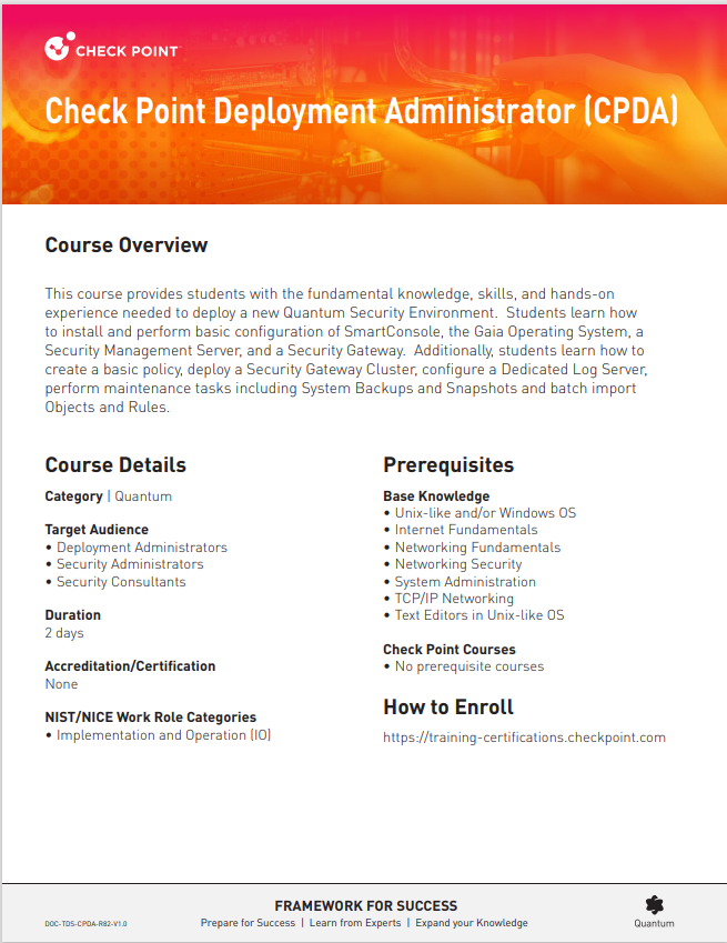 Course Overview | Deployment Administrator (CCDA) R82 | Check Point ...