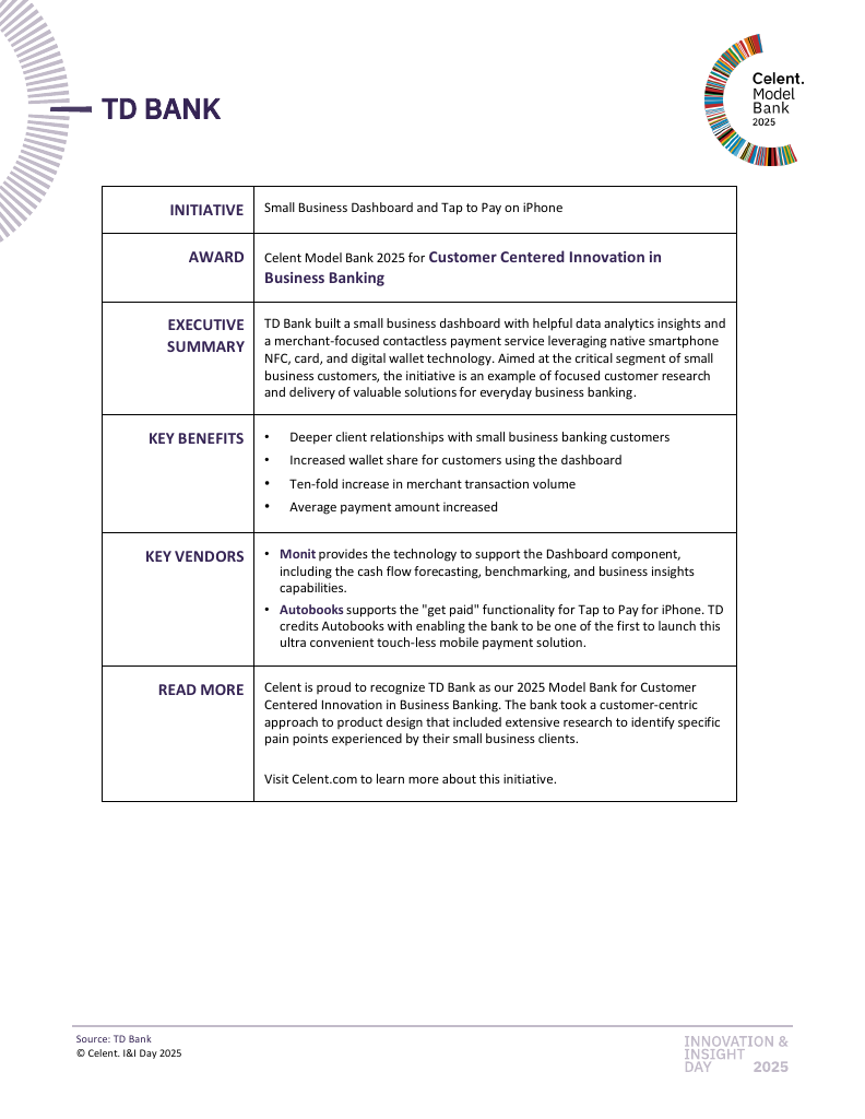 TD Bank One Page Summary | Celent