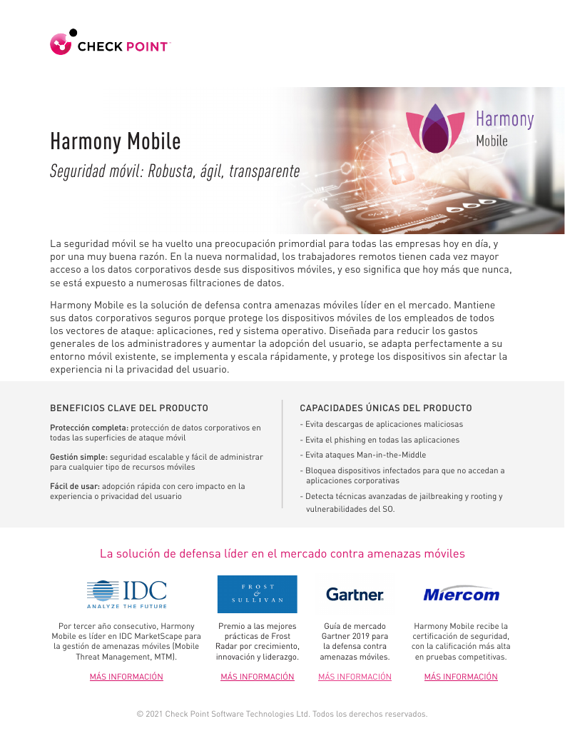 Resumen de la Solución | Harmony Seguridad Móvil | Check Point Software