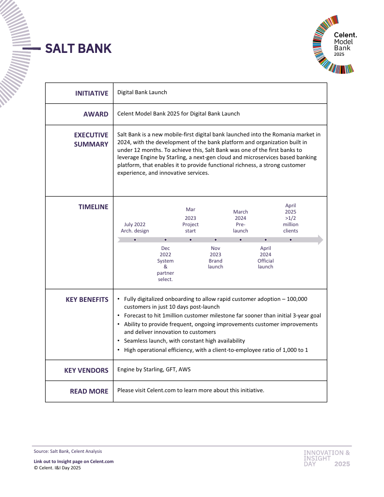 Salt Bank One Page Summary | Celent
