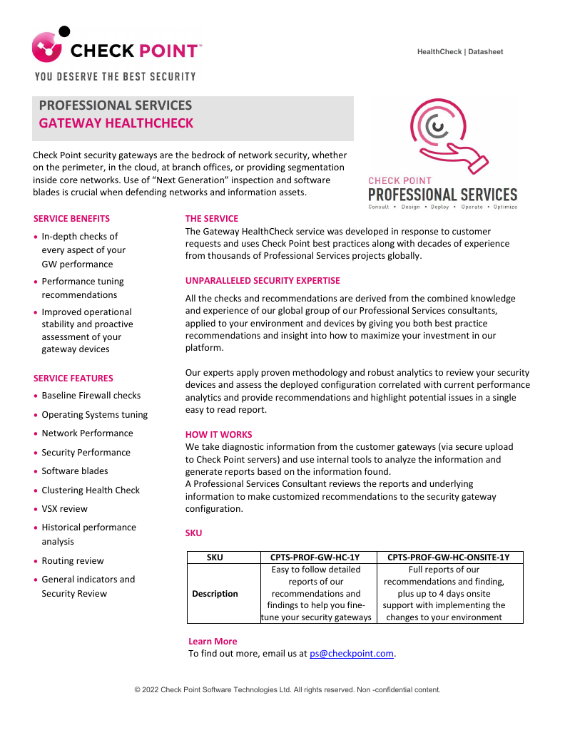 HealthCheck | Professional Services Gateway HealthCheck | Check Point ...