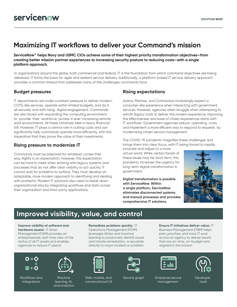 Maximizing IT workflows to deliver your Command's mission | servicenow.com