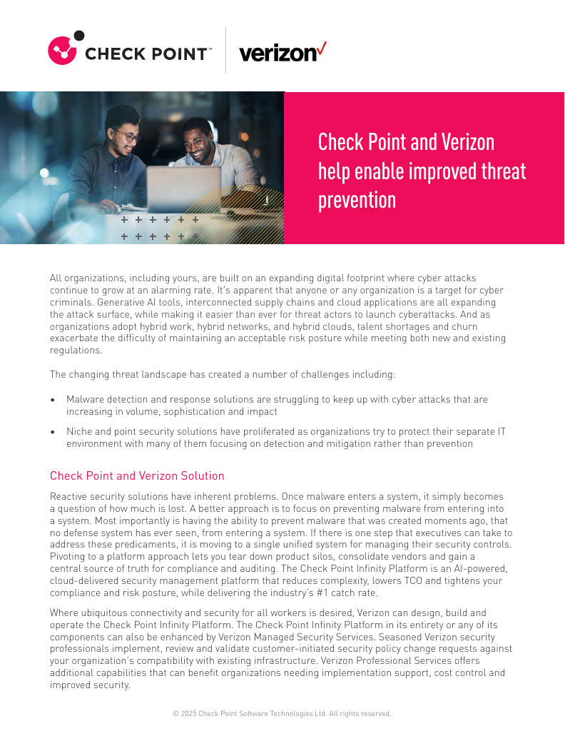 Solution Brief | Check Point & Verizon: Unified Cybersecurity for ... Solution Brief | Check Point & Verizon: Unified Cybersecurity for ...