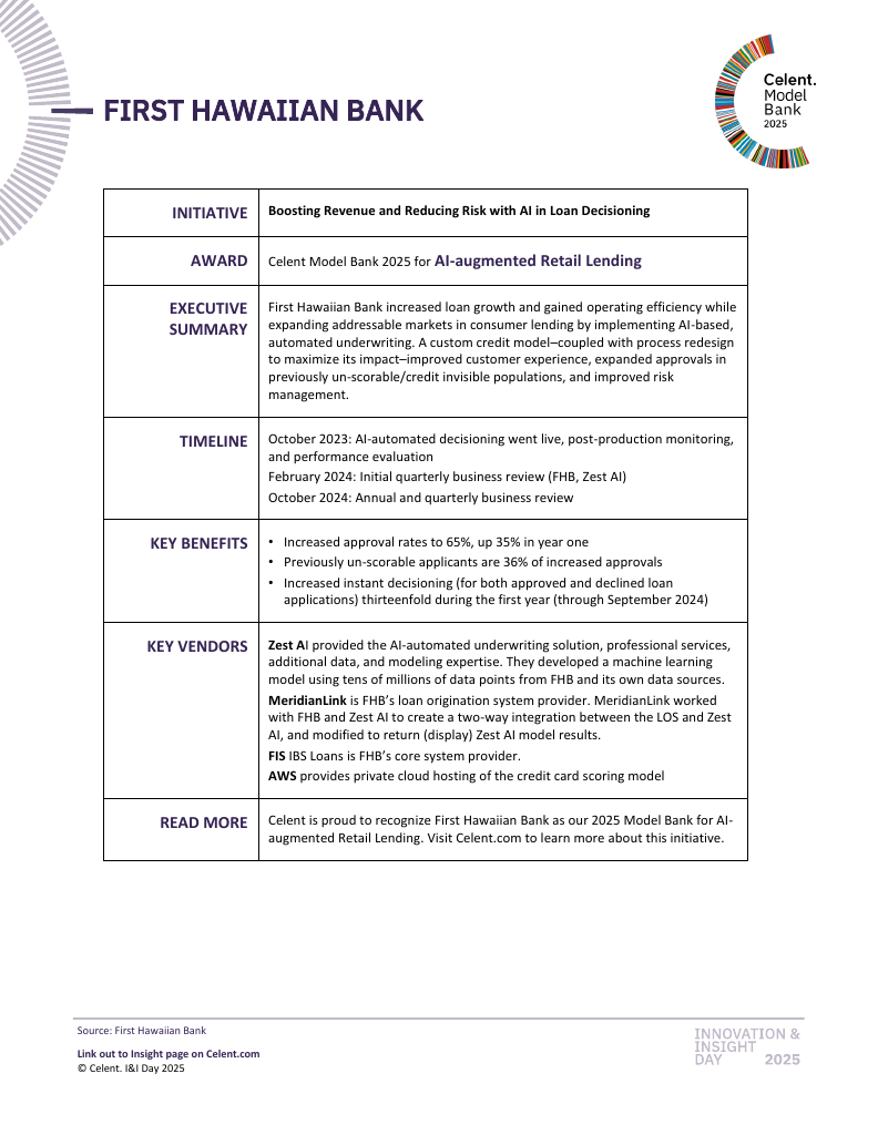 First Hawaiian Bank One Page Summary | Celent