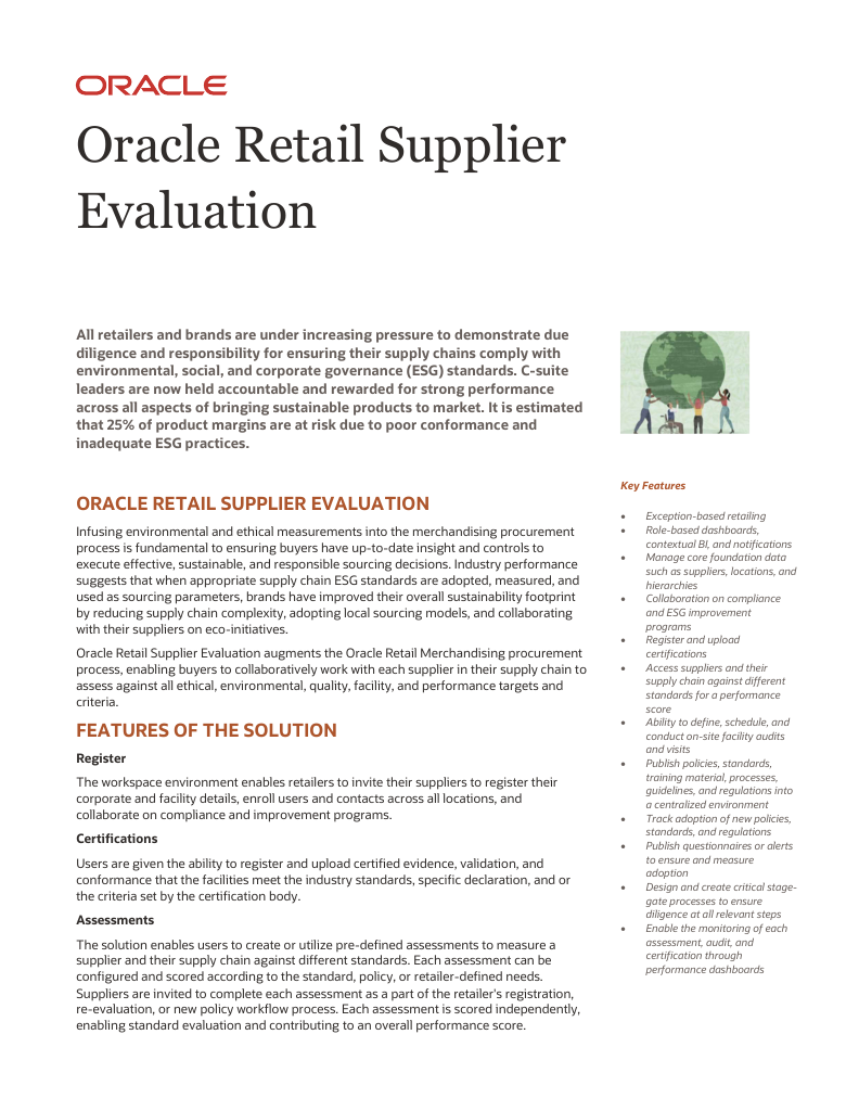 Oracle Retail Supplier Evaluation | Oracle