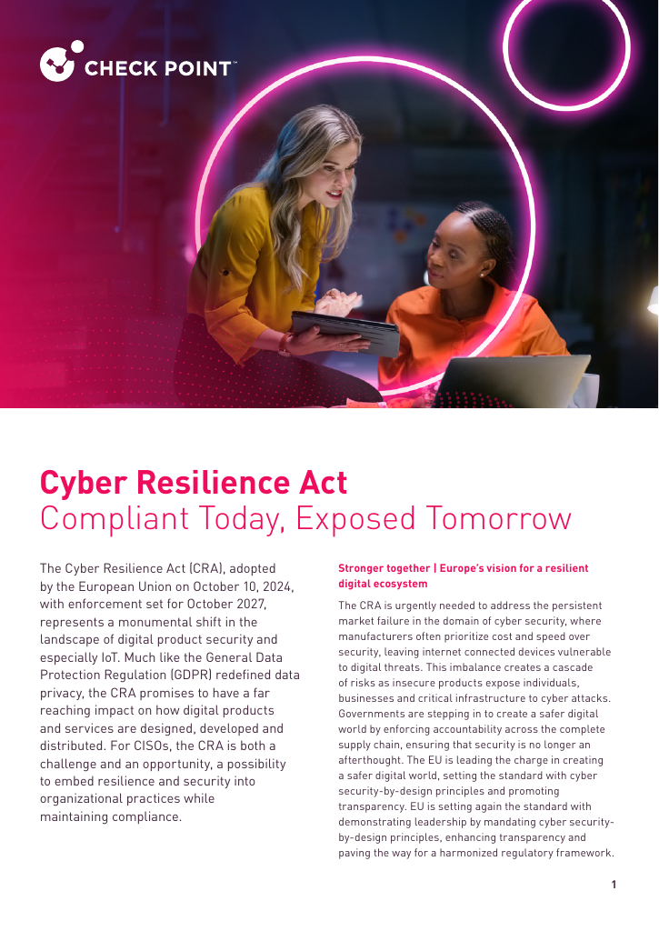 White Paper | Cyber Resilience Act: Compliant Today, Exposed Tomorrow | Check Point Software