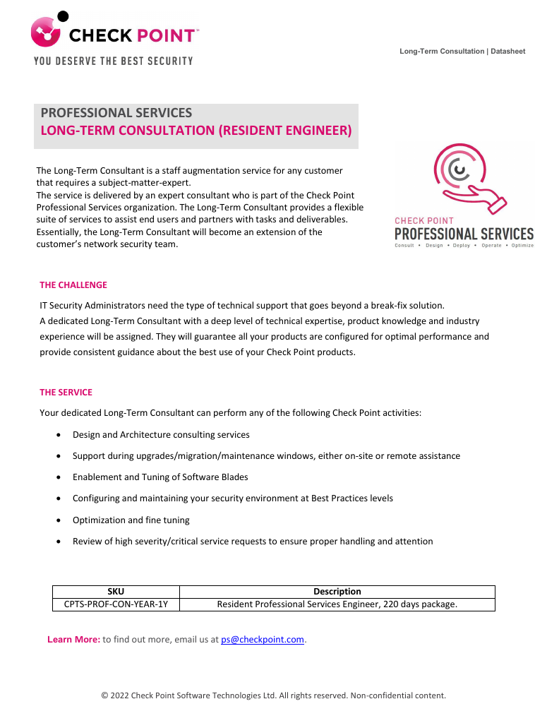 Professional Services | Long-Term Consultation (Resident Engineer) | Check Point Software