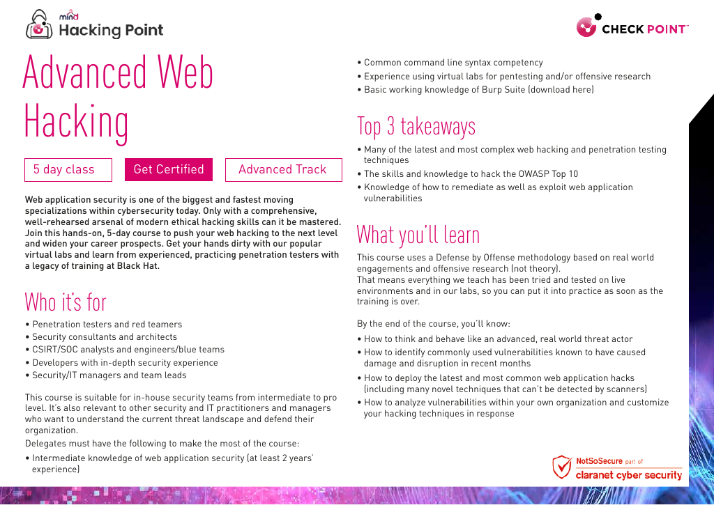 Course Overview Hacking Points Advanced Web Hacking Check Point Software 8101
