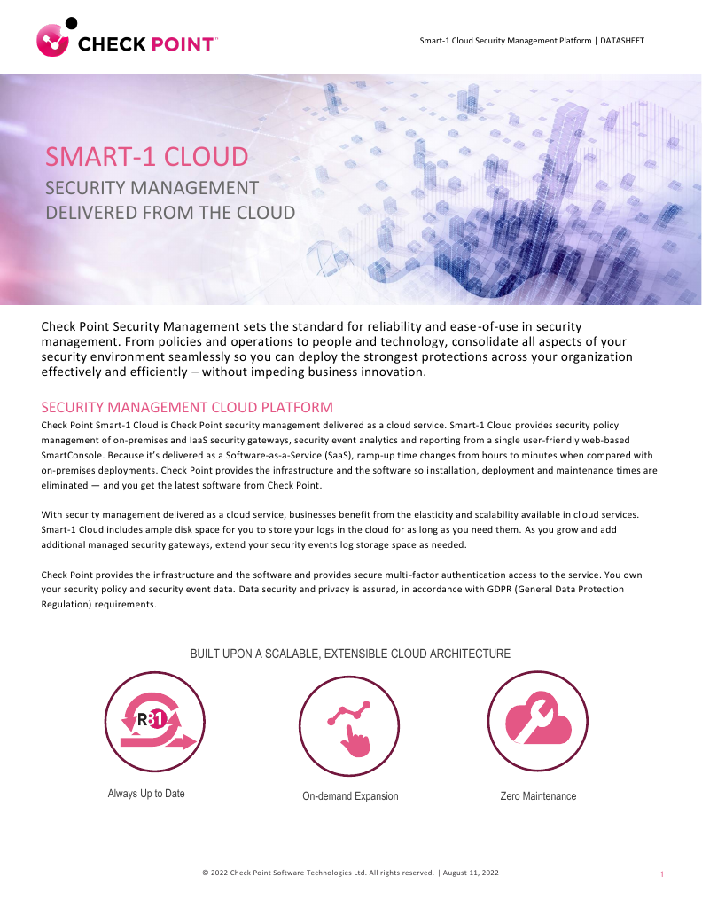 Datasheet | Smart-1 Cloud Security Management Platform | Check Point ... Datasheet | Smart-1 Cloud Security Management Platform | Check Point ...