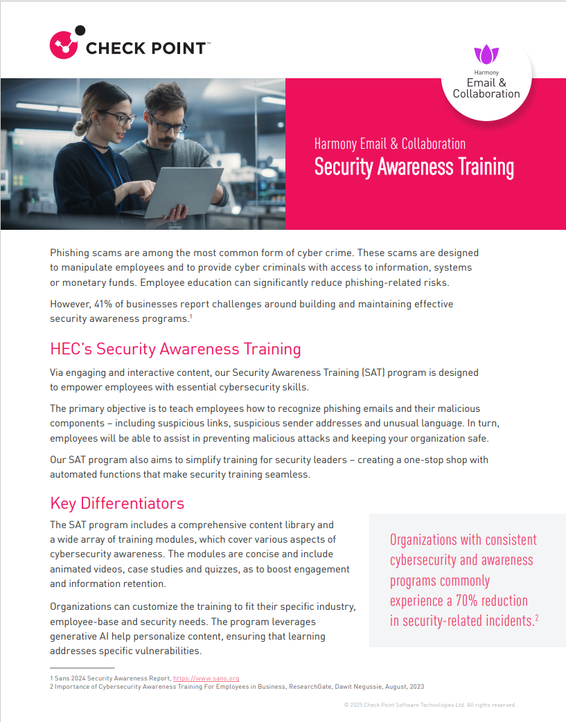 Solution Brief | Harmony Email & Collaboration Security Awareness Training Brief | Check Point ...