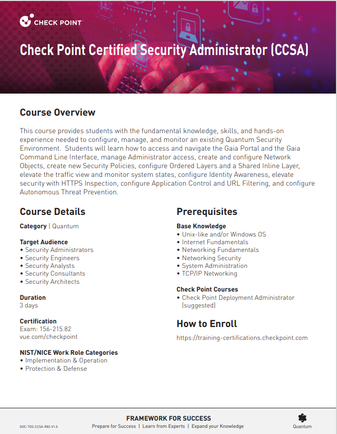 Course Overview | Certified Security Administrator (CCSA) R82 | Check Point Software