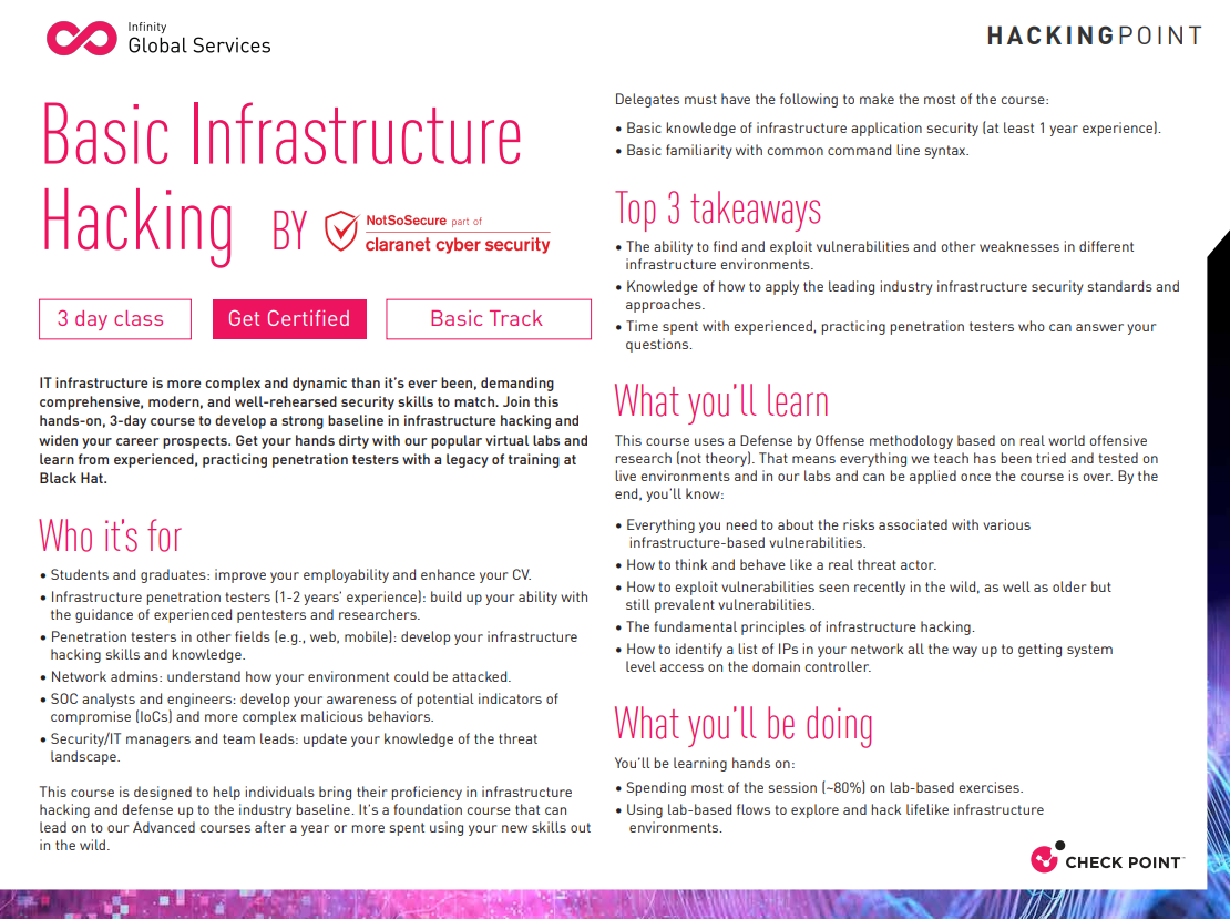 Course Overview | Basic Infrastructure Hacking | Check Point Software