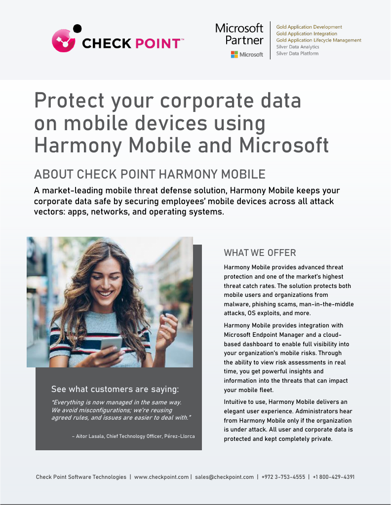 Solution Brief | Protect Data on Mobile Devices with Harmony Mobile and Microsoft | Check Point ...