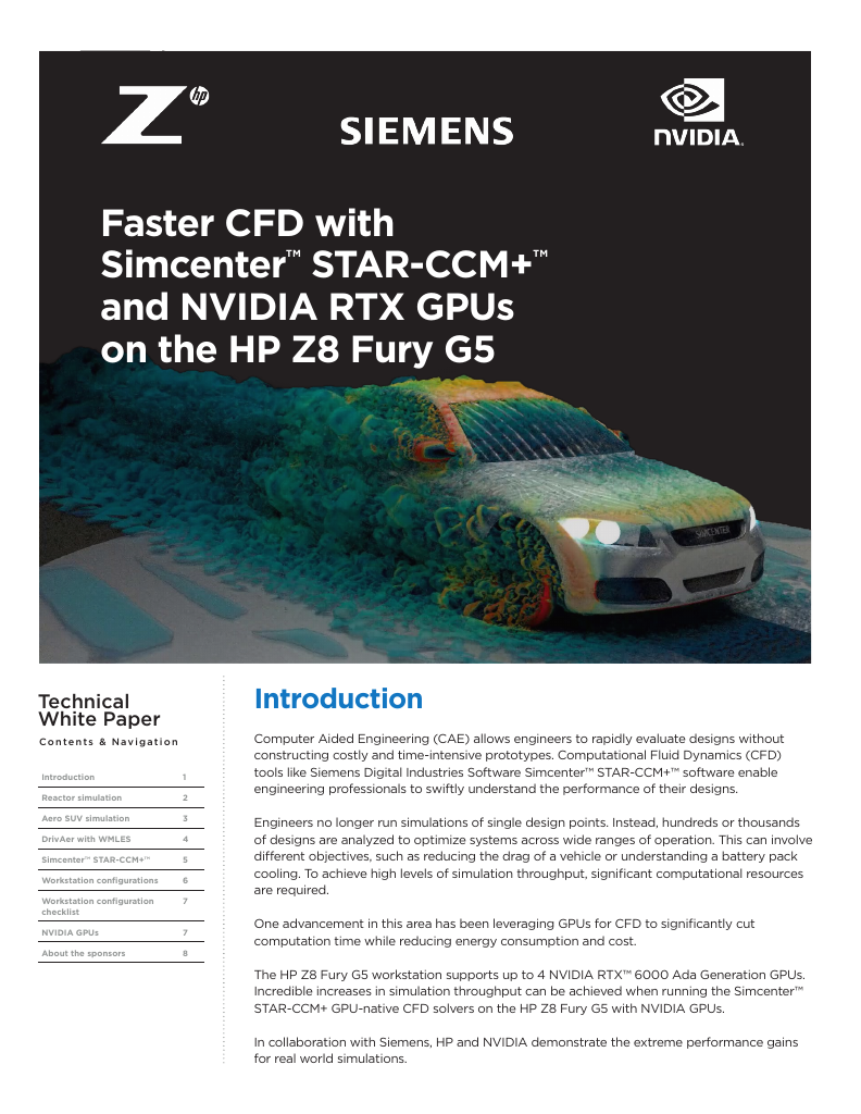 Faster CFD with Simcenter™ STAR-CCM+™ and NVIDIA RTX GPUs on the HP Z8 Fury G5 | hp.com