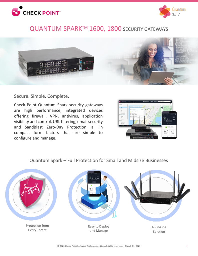 Datasheet | Quantum Spark 1600,1800 | Check Point Software Datasheet | Quantum Spark 1600,1800 | Check Point Software