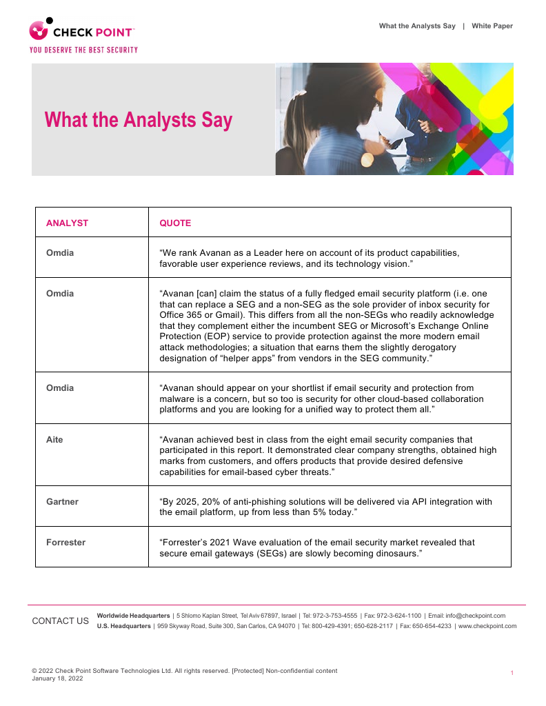White Paper | What the Analysts Say | Check Point Software